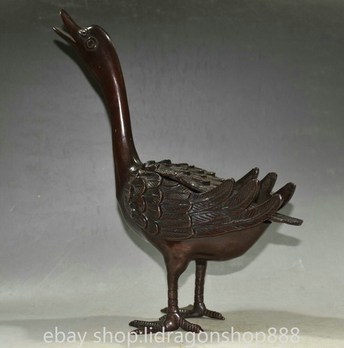 12" Chinese Marked Copper Purple Bronze Stand Quack Animal Statue ...