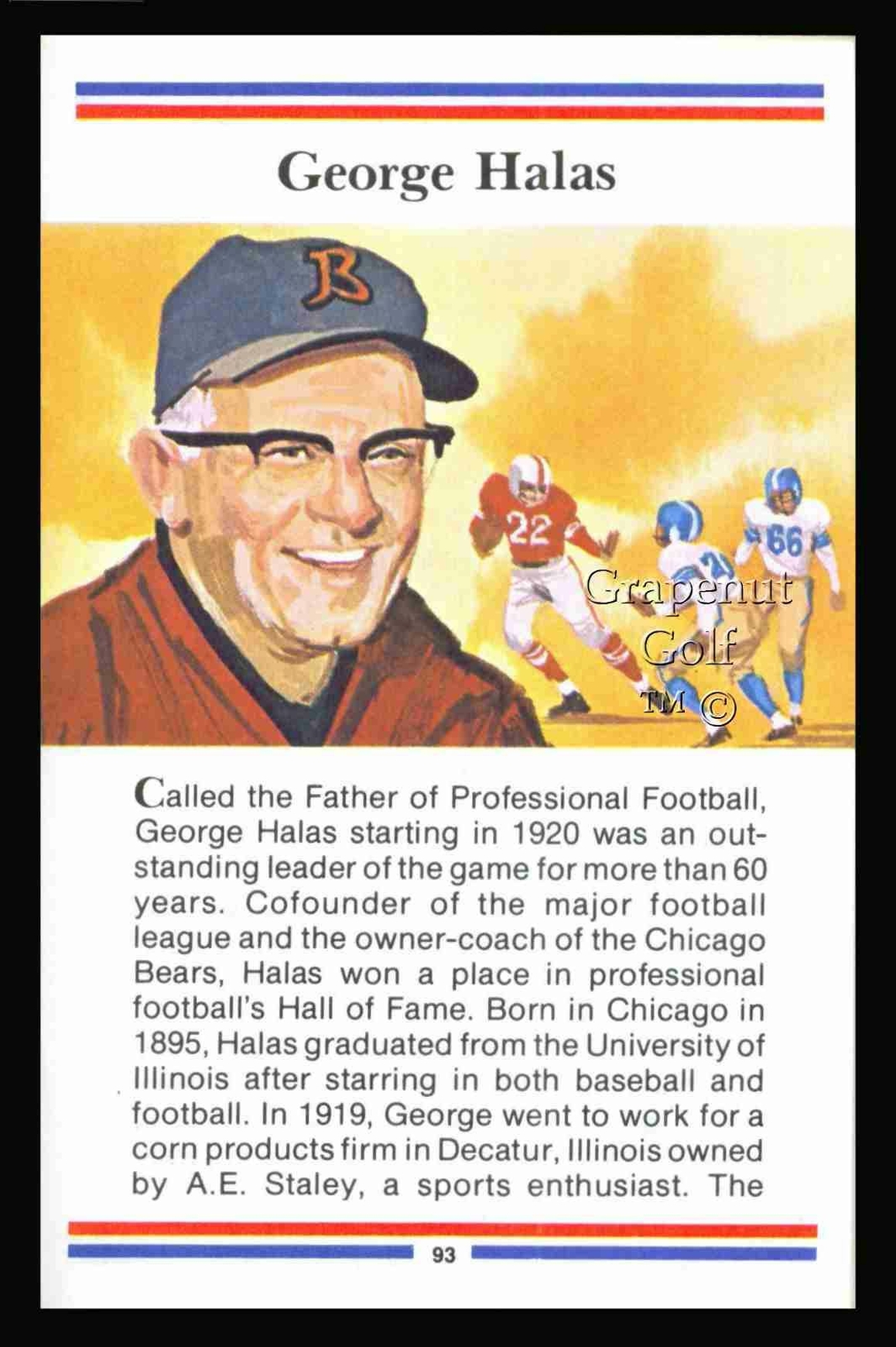 GEORGE HALAS TRUE VALUE PAPA BEAR CHICAGO BEARS HOF FOOTBALL CARD 8 ...