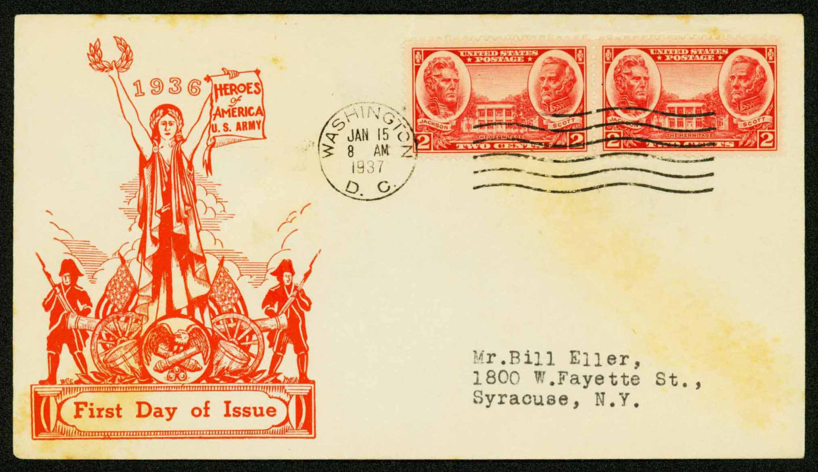 1937 HEROES OF THE AMERICAN ARMY FIRST DAY COVER - U.S. #786 (ESP#1904 ...