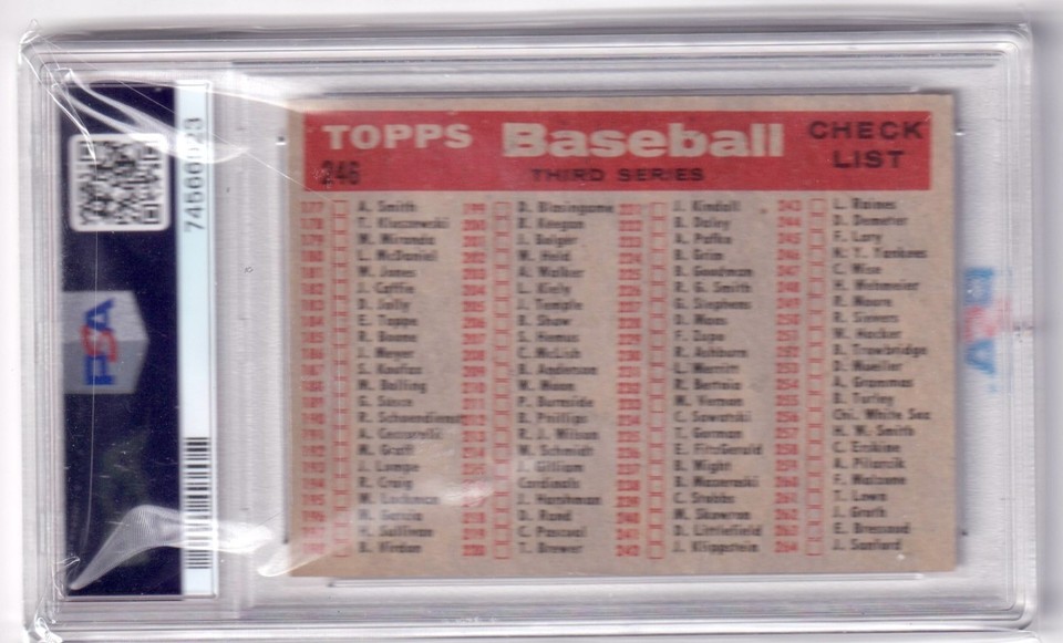 1958 Topps Yankees Team Checklist - PSA 6 EX-MT #246 - Mantle Berra ...