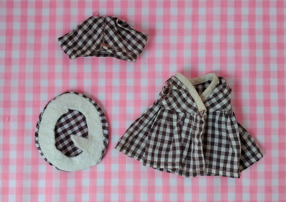 1960s Ginny Muffy Virga Clone 8" Doll Clothes Brown Gingham Dress Hat ...