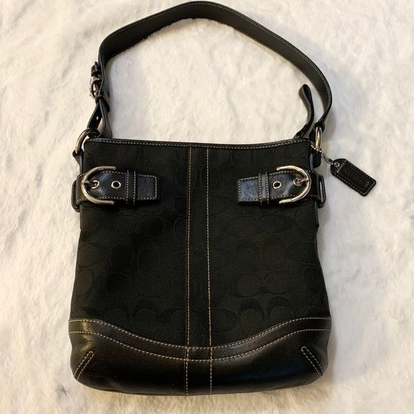 COACH Signature #3577 Black Mini C Canvas & Leather S… - Gem