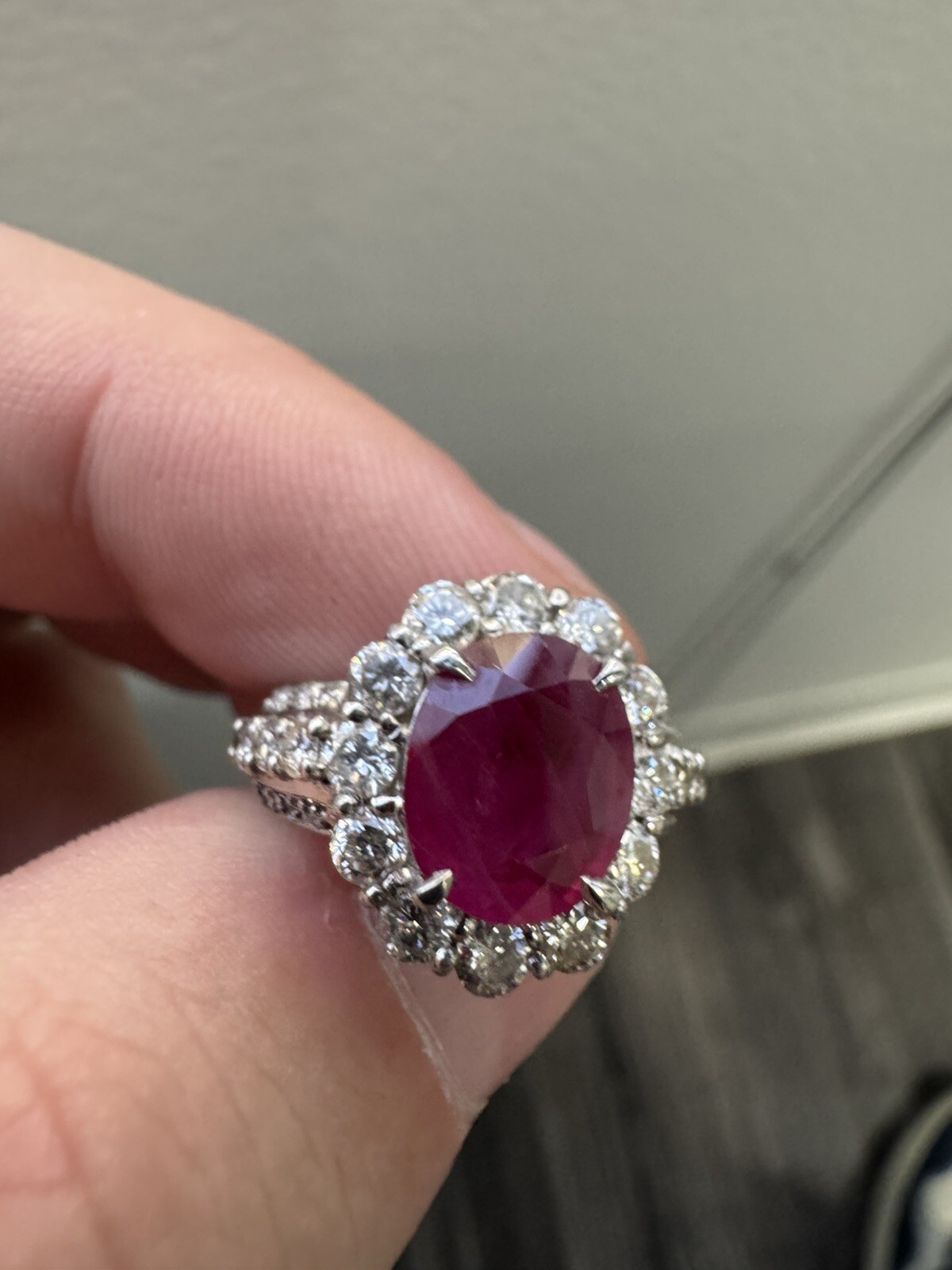 Platinum Natural Beautiful Ruby & Diamond Ring 3.423c… - Gem