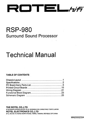 Servizio Manuale di Istruzioni per Rotel RSP-980 | eBay