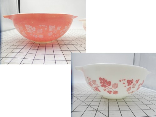 PYREX Bowls Gooseberry Pink & White Cinderella Nesting Bowls 443 and ...