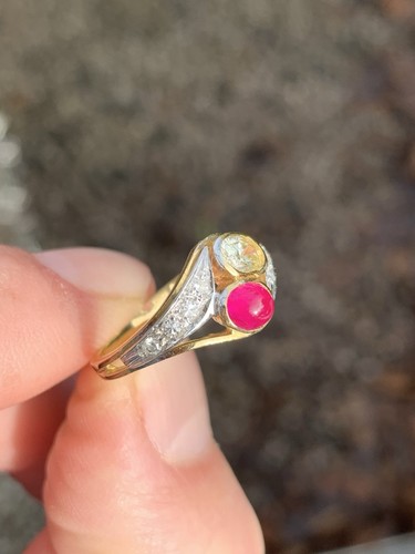 18ct Gold Cabochon Natural Ruby & Diamond Exceptional Ring 3.4 Grams | eBay