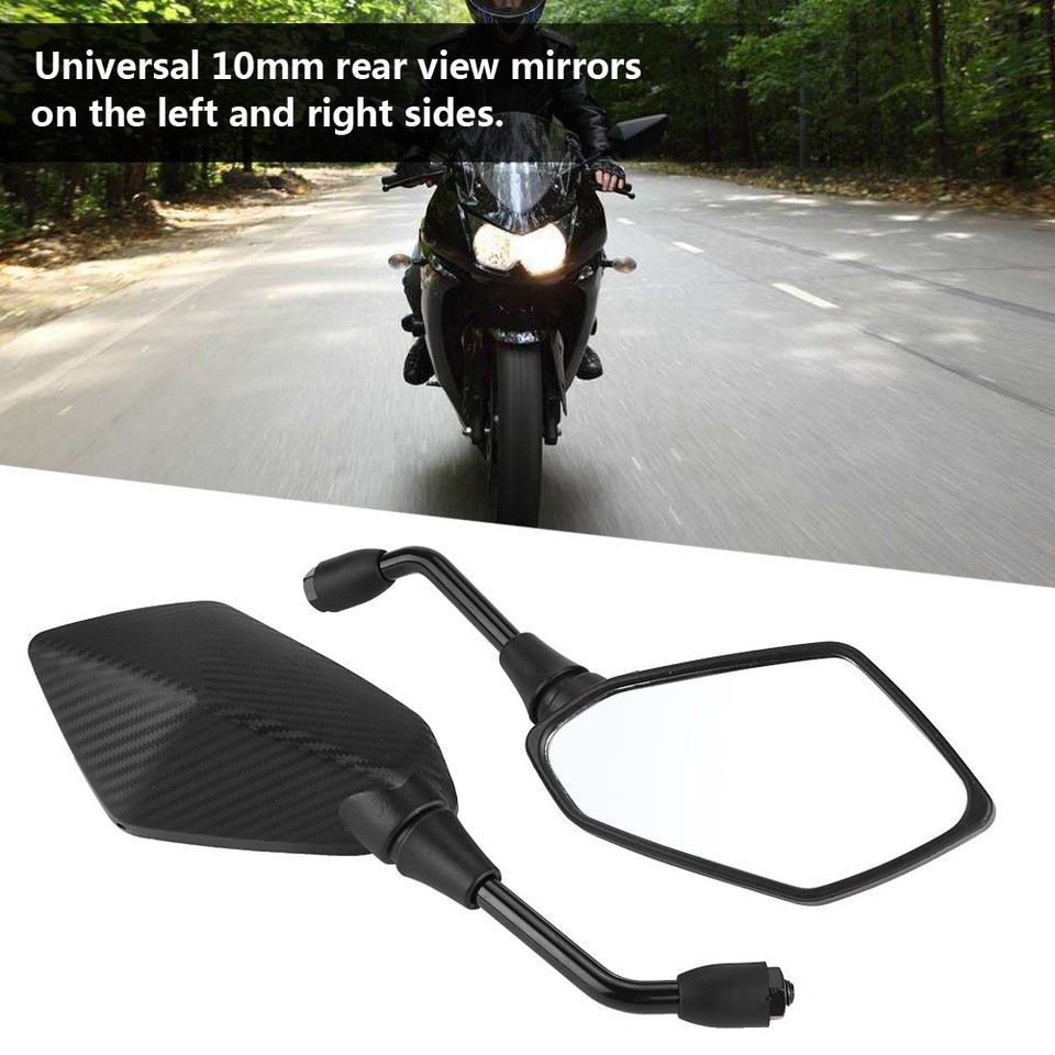 ⁺1 Pair 10mm Left& Right Side Motorcycle Rear View Mirror Black ...