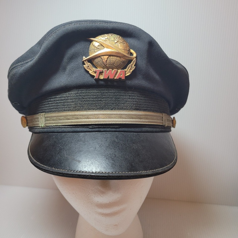Vintage TWA Pilot Hat Wool Cap w/ Badge Trans World Airlines | eBay