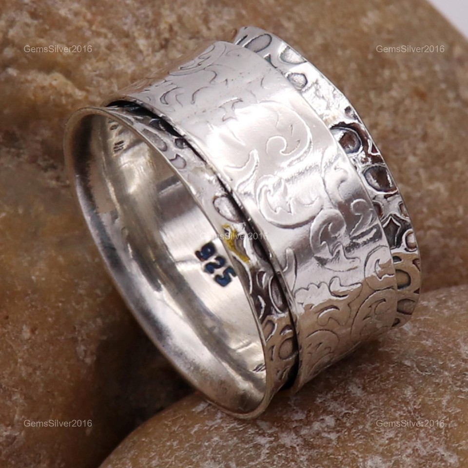 Indian Artisan Jewelry 925 Solid Sterling Silver Spinner Ring Size | eBay