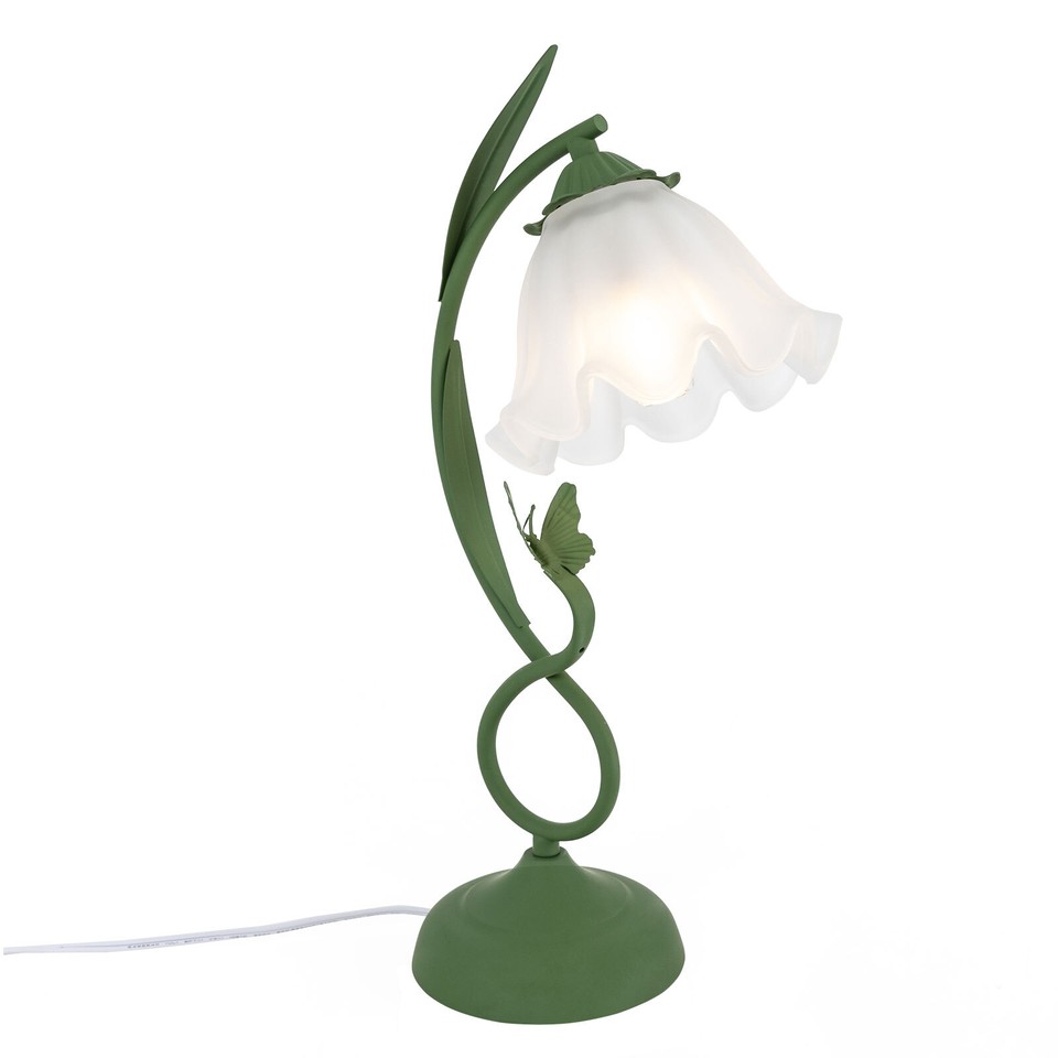 Table Lamp Flower Shape Glass Bedside Desk Light Fixture Green Reading ...