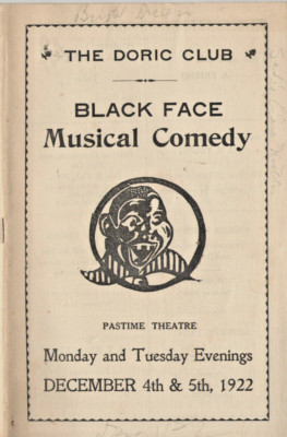 VTG 1922 'BLACK FACE MUSICAL COMEDY' THEATER PROGRAM! DORIC CLUB, RHODE ...