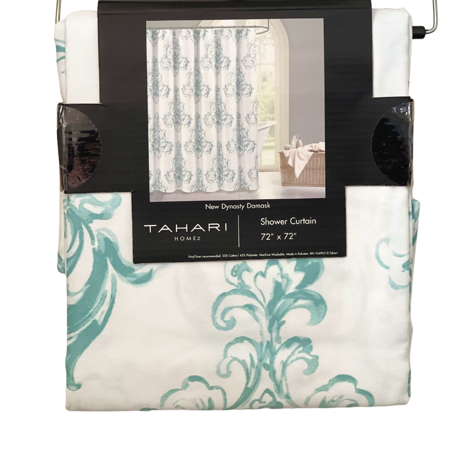 Tahari Home 72 X 72 Cotton Blend New Dynasty Damask Teal Shower