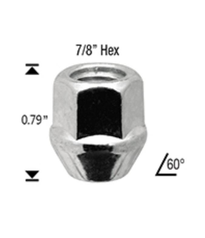 24x OPEN END LUG NUTS 14x1.5 CHROME 22MM HEX STOCK SIZE .79" TALL FORD ...