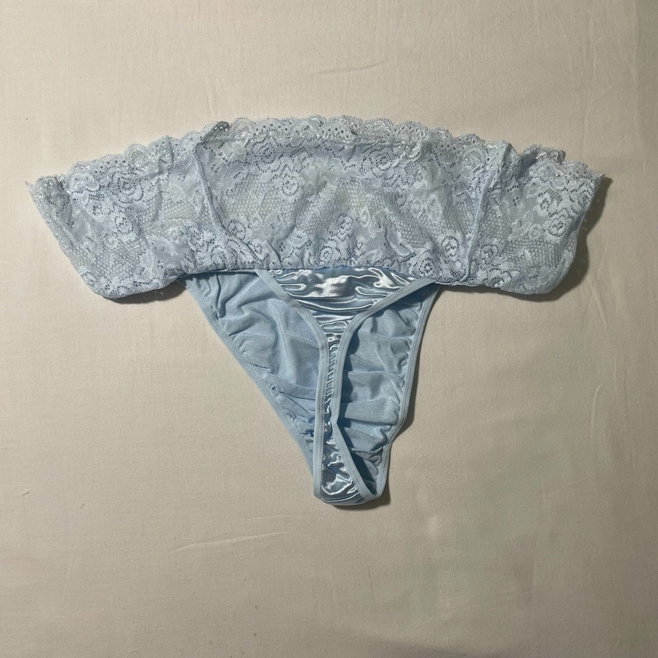 (Pack of 10) Size 9/2XL Vintage Secret Treasures Thin Blue Lace Thong ...