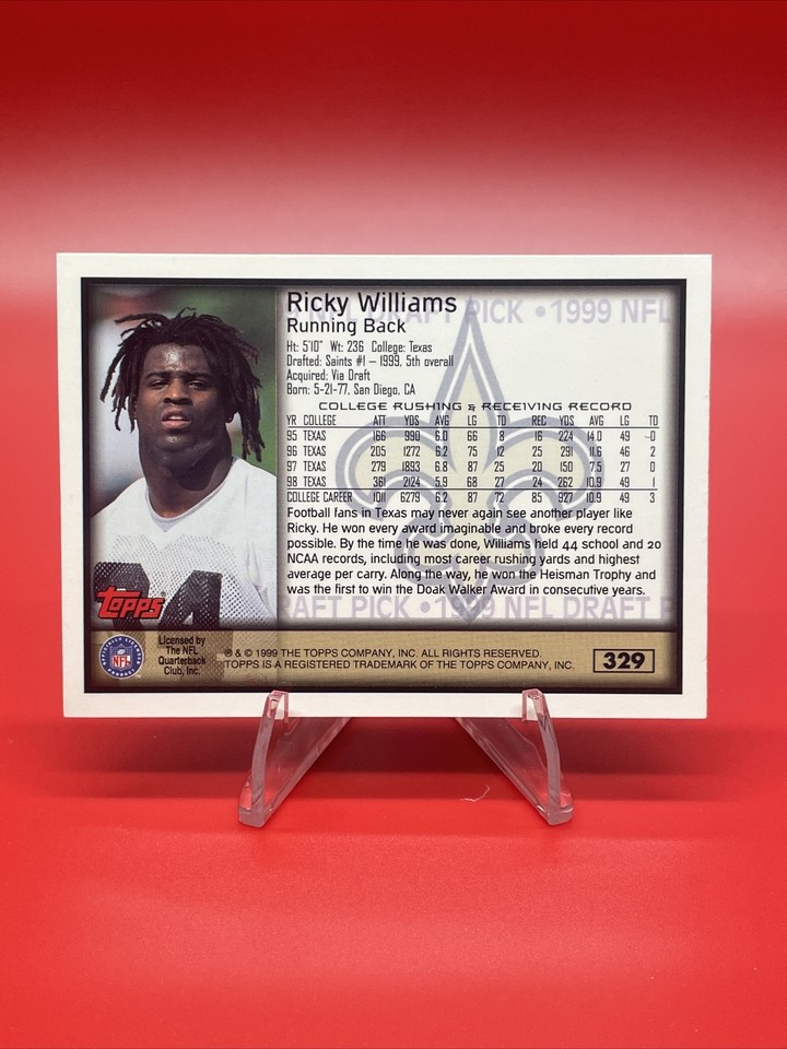 Ricky Williams 1999 Topps Collection #329 Rookie Card RC-New Orleans ...