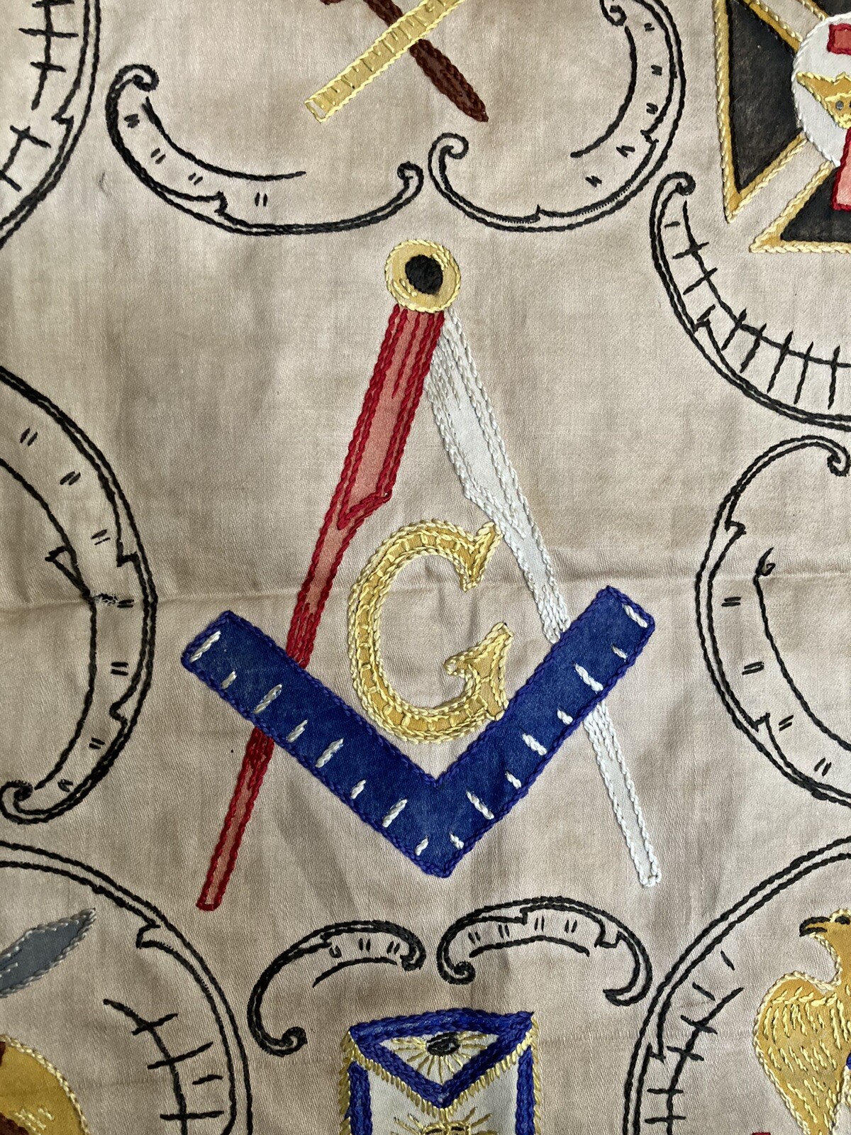 Vintage Freemason Masonic Embroidery Needlepoint - Gem