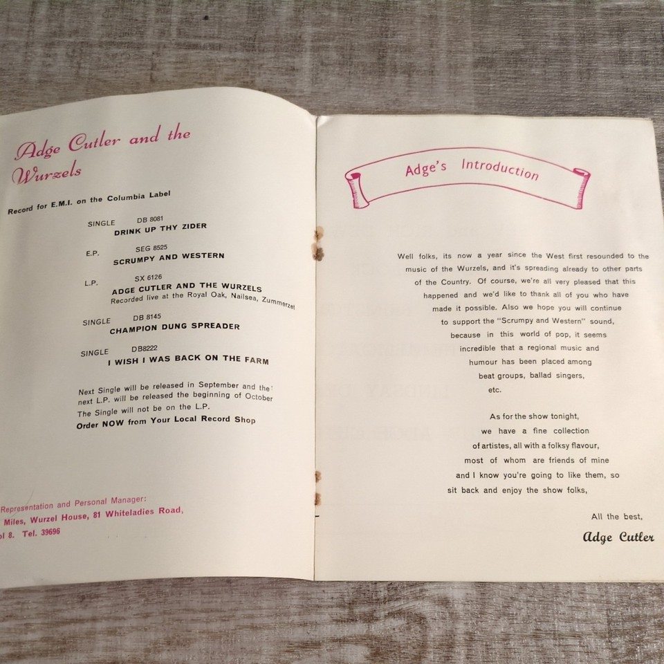 ⭐Adge Cutler & the Wurzels - Rare Original Scrumpy & Western Live Programme - | eBay UK