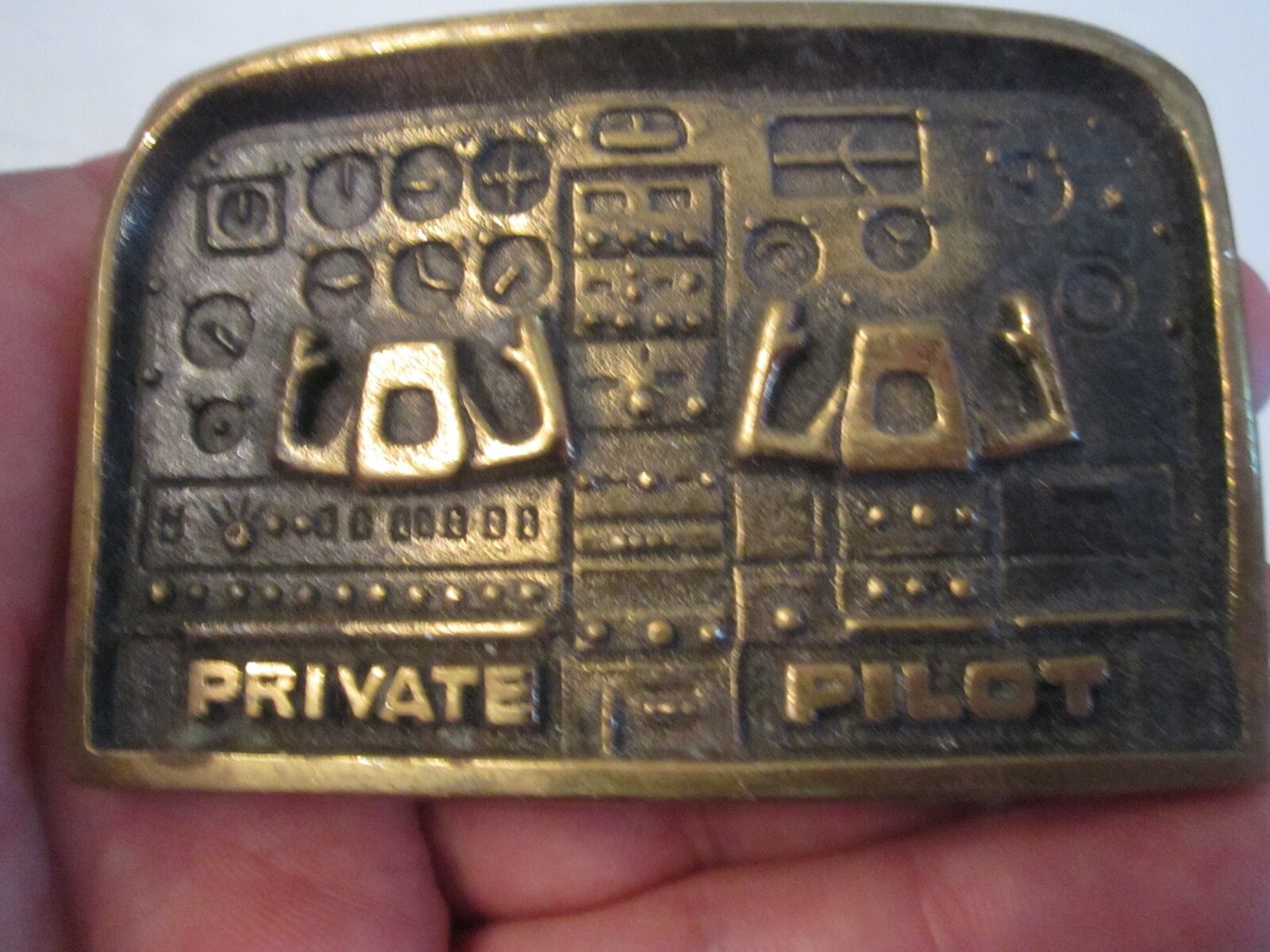 1978 PRIVATE PILOT BELT BUCKLE - 3 1/2" X 2 1/4" - HEAVY - SOLID BRASS ...