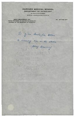 RARE! “Nobel Prize in Medicine" Baruj Benacerrf Hand Signed Harvard ...