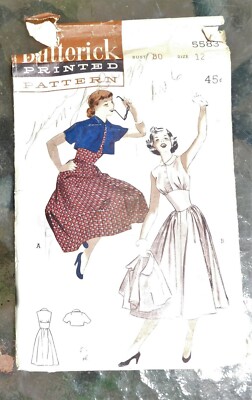 VINTAGE 1950'S BUTTERICK 5583 TEEN JACKET DRESS ENSEMBLE PATTERN BUST ...