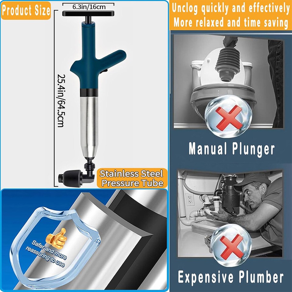 Pipe Plunger Durable Drain Clog Remover Air Drain Blaster for Sink ...