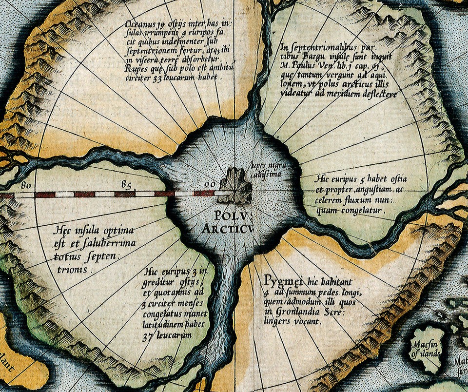 1595 Mercator Map of the North Pole Regions Wall Art Poster Flat Earth ...