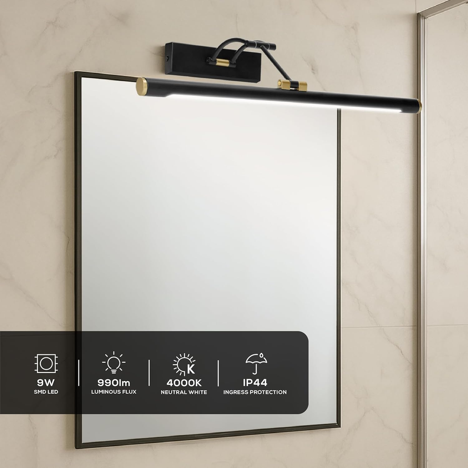 Lampada Specchio Bagno Colore Nero 4000K IP44 Applique Bagno Specchio ...