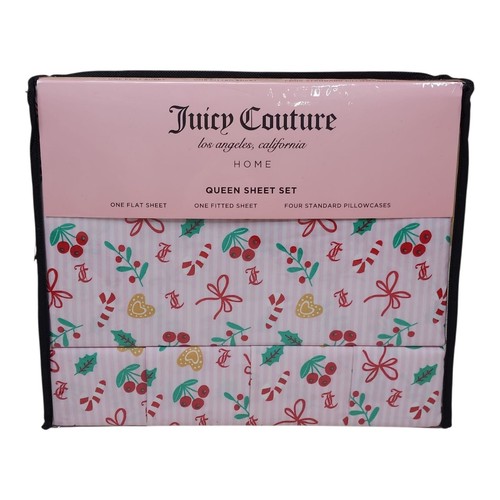 Juicy Couture Queen Sheet Set Christmas Candy Cane & Cherry Pattern ...