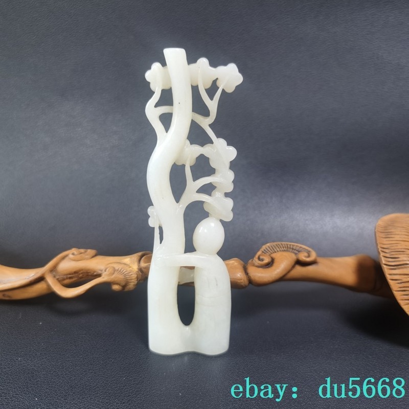 4.4"China Ancient Dynasties Turquoise Carved peach blossom People yubi ...