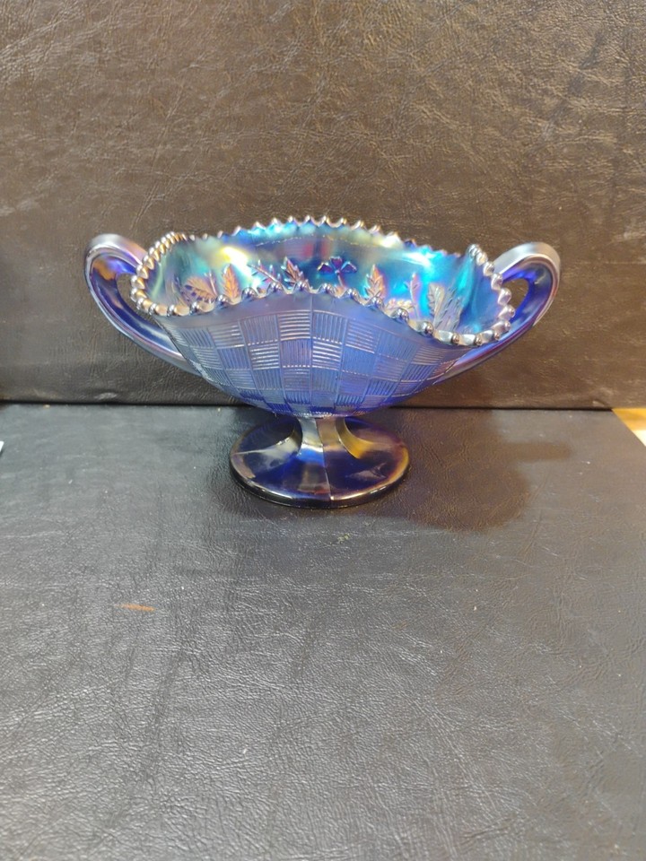 Fenton Iridescent Cardinal Glass Blue 3 Fruit 2 Handled Bowl | eBay