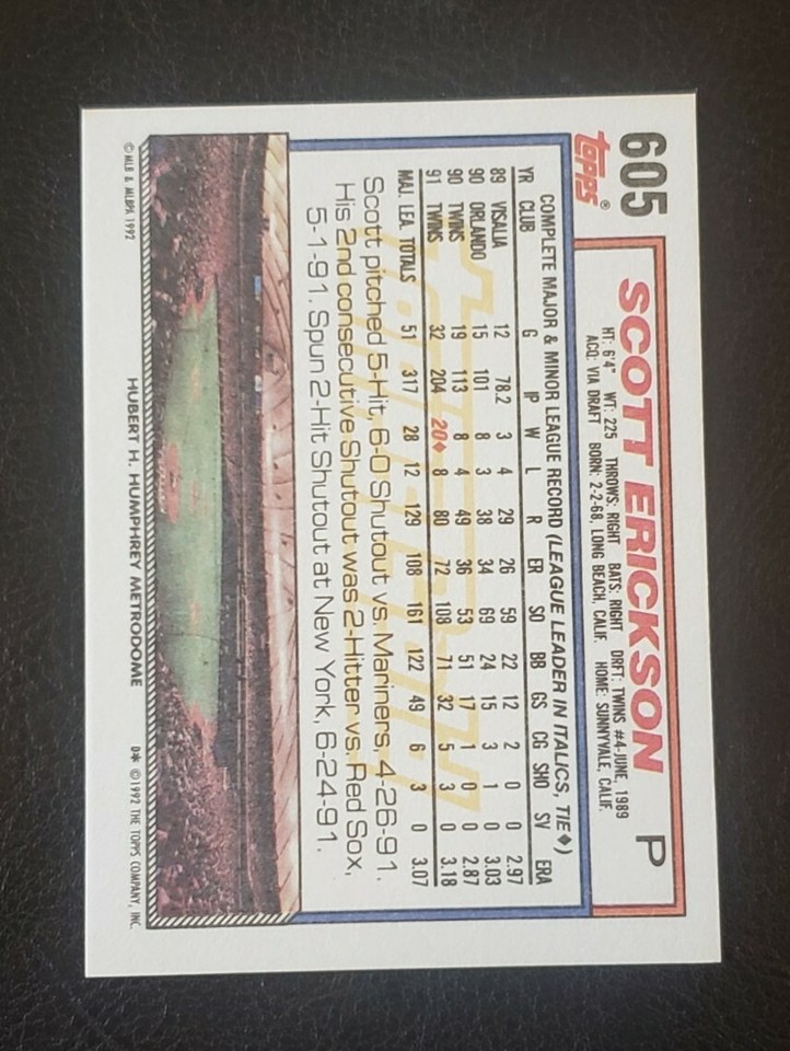 Scott Erickson 1992 Topps Gold Winner card #605 | eBay