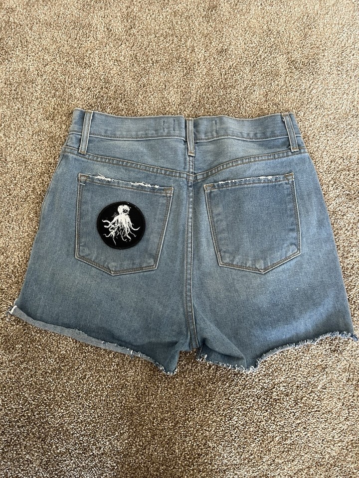 O2 Denim size 28 High Waisted Cut-Off Shorts Dirty Heads Patch Made in ...
