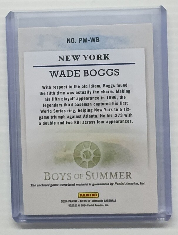 2024 Boys Of Summer Wade Boggs Pastime Materials Jersey Relic #049/125 ...