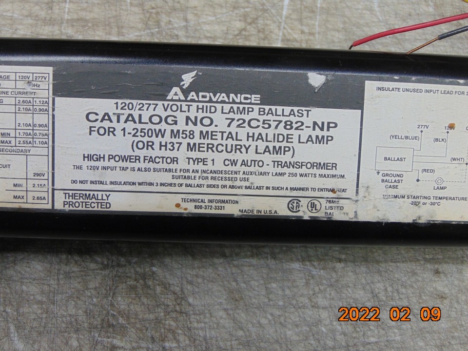ADVANCE 72C5782-NP 120/277 VOLT HID LAMP BALLAST | eBay