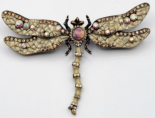 JOAN RIVERS DRAGONFLY BROOCH 15TH ANNIVERSARY LARGE AB CRYSTALS SIGNED ...
