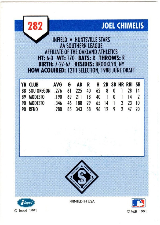 Joel Chimelis Autograph 1991 Line Drive Pre-Rookie AA Auto Card ...