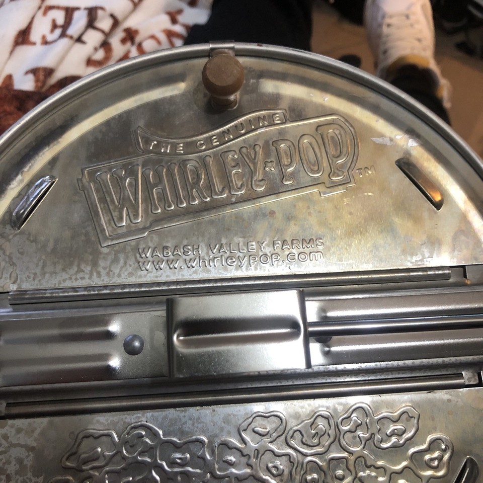 WHIRLEY POP Popcorn Popper Stovetop Hand Crank Wooden Handle VTG Silver ...