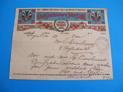 Congratulations pictorial Telegram Glenelg South Australia 1938 | eBay