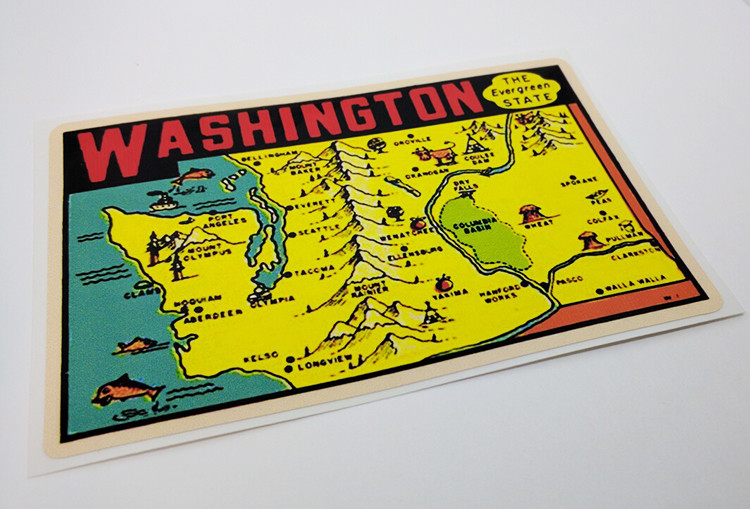 State of Washington Vintage Style Travel Decal, Vinyl Sticker, luggage ...