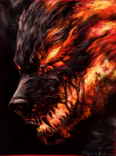 original drawing A4 50GrO artwork pastel modern demon fire wolf | eBay