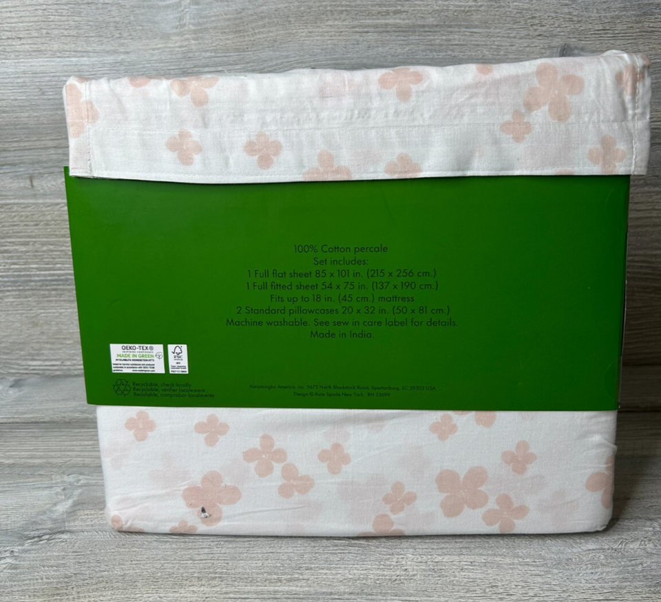 Kate Spade FULL Sheet Set 100% Cotton Percale White/Coral Floral | eBay