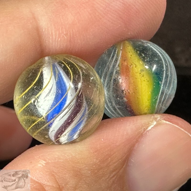 2 Handmade Swirl Marbles, Solid Core, 5/8 in, Mint, 1860-1920 Germany ...