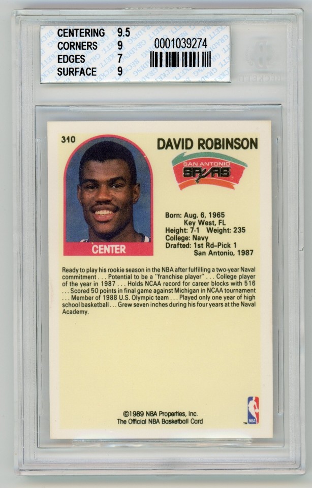 89-90 NBA Hoops David Robinson #310 BGS 8 (9.5, 9, 7, 9) | eBay