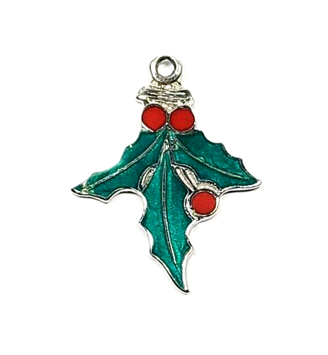 Sterling Silver Rhodium Plated Green and Red Enamel Mistletoe Charm ...