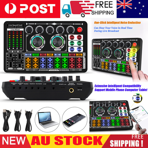 F999 Live Sound Card External Voice Audio Mixer for Live Singing Music ...