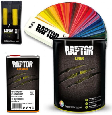 4,0 L. Raptor Lack / Härter Gebinden Sets mit Rollen. Alle RAL Farben ...