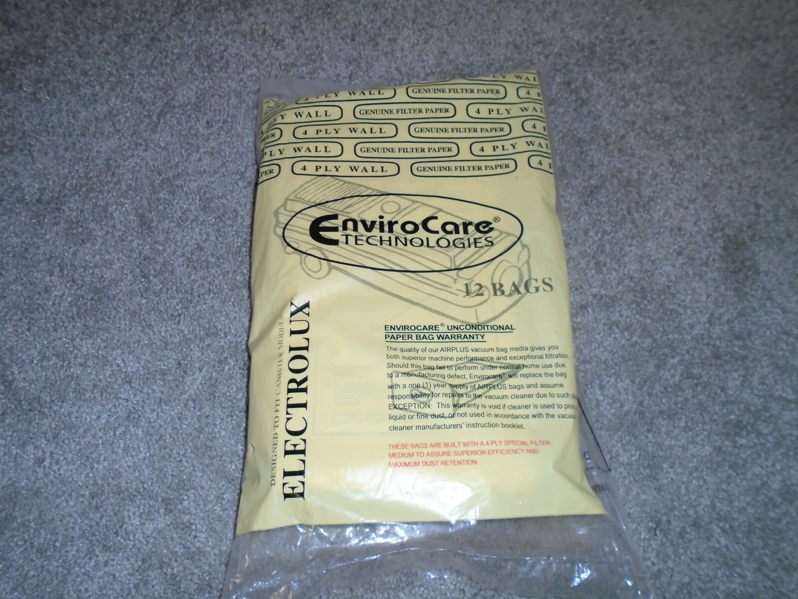 Enviro Care Electrolux Canister Vacuum Cleaner 12 Bags 4 Ply Brand New ...