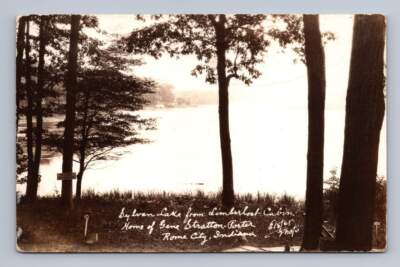 Sylvan Lake at Limberlost Cabin RPPC Rome City Indiana Gene Stratton ...
