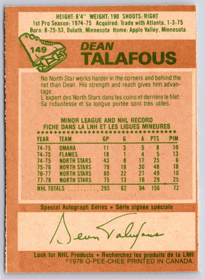 DEAN TALAFOUS 1978-79 O-PEE-CHEE 78-79 NO 149 NRMINT+ 43455 | eBay