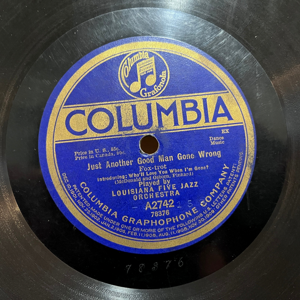 LOUISIANA FIVE JAZZ - Yelping Hound Blues (1919) - 10" Shellac 78RPM ...